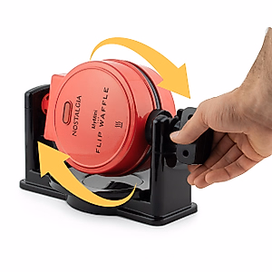 Nostalgia MyMini Flip Belgian Waffle Maker, Waffle Iron with Non-Stick Surfaces, Cool Touch Handles, & Removable Drip Tray, Makes Classic Belgian Style Waffles, Egg Bakes, Cinnamon Rolls, Red
