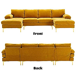 Olela U Shape Sectional Sofa,Modern Large Chenille Fabric Modular Couch,Extra Wide Sofa with Chaise Lounge and Golden Legs for Living Room (Musterd)