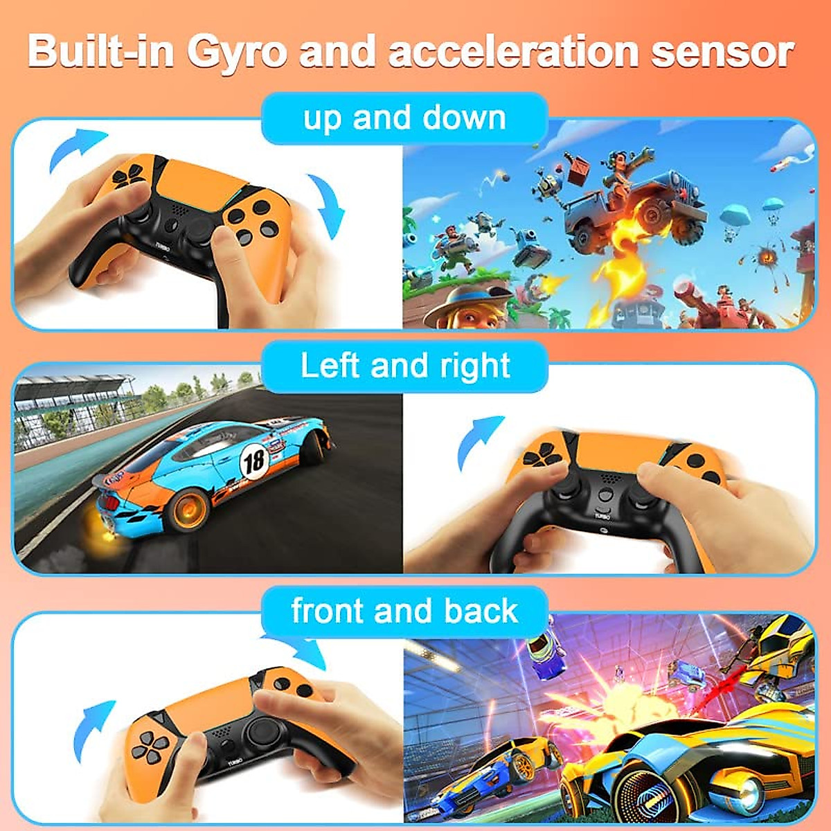 Ymir Control for PS4 Controller, TOPAD Elite Mando for Playstation 4 Controller with Turbo / 2 Back Paddles / 3D Joystick ,Scuf Pa4 Wireless Remote Compatible with PS4/Slim/Pro/Steam/PC Game,Orange