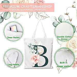 meetyours Initial Tote Bag and Letter Cosmetic Bag Canvas Beach Bag Bridesmaid Birthday Wedding Bachelorette Party Gift (a)