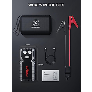 FLYLINKTECH 5000A Car Battery Jump Starter(Up to 9.0L Gas or 8.0L), Portable Car Jump Starter Battery Pack, 12V Jump Box with Safety Jumper Cables, Fast Charge 3.0, Lights, LCD Display