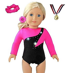 Sparkling Success: 2024 American Doll Girl Pink Gymnastics Doll Clothes Set with Leotard, Mat, Olympic Medal and Hair Accessory. 4 PCS in All! Doll Not Included