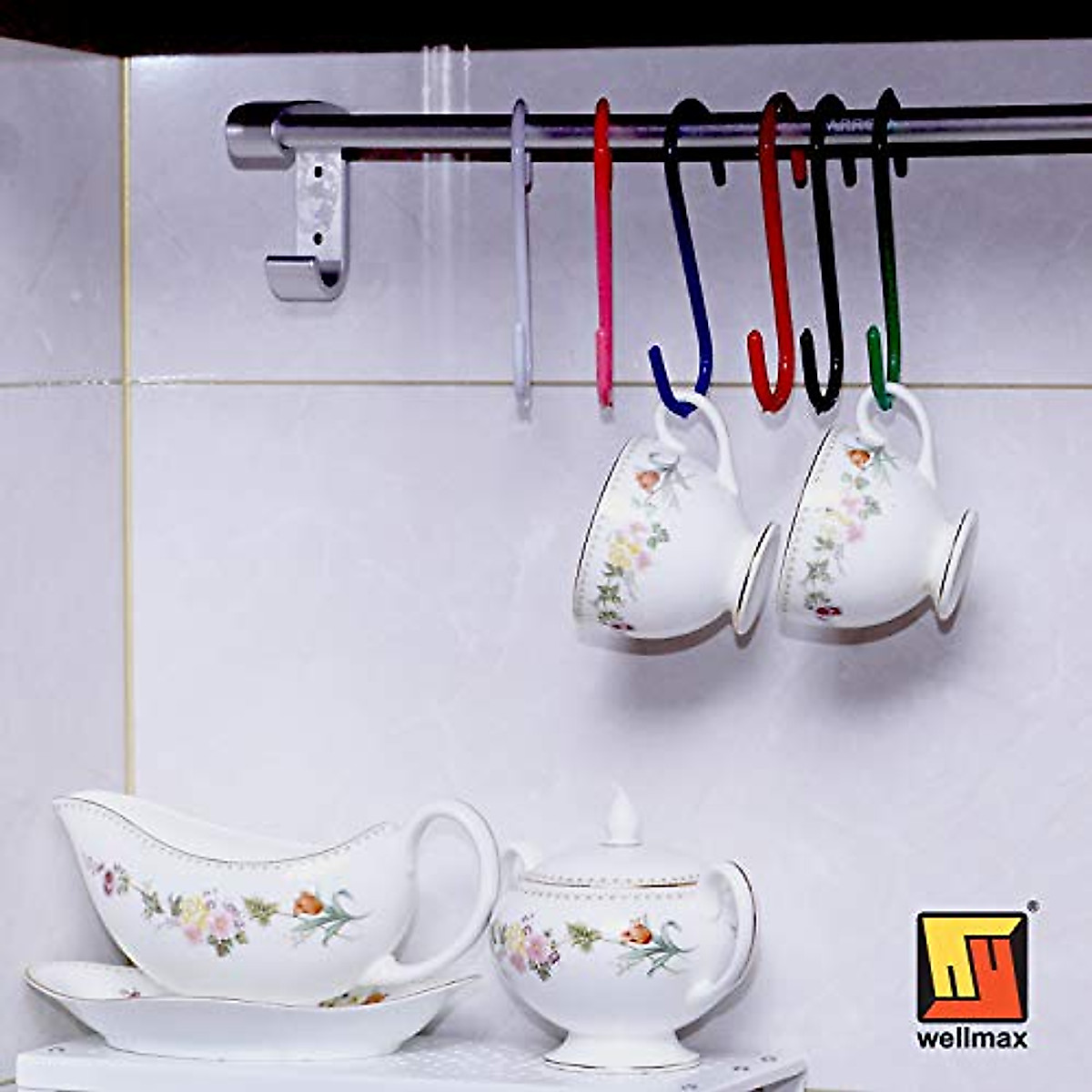 Wellmax 60PCS S Hooks for Hanging, Heavy Duty S Shaped Hooks, Colored Metal S Hook Set for Hanging Plants, Closet, Kitchen, Pot Rack, and pots and Pans. 5 inches Long and 6mm Thick