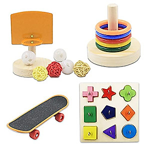 5 Packs Bird Toys Parrot Training Toys Parrot Wooden Block Puzzles Toy Bird Basketball Toy Small Sepak Takraw Bird Skateboard Bird Stacking Toy for Birds Parrot Training