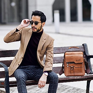 Hjkiopc Zipper Buckle Leather Messenger Bag Vintage Handle Bags (Red-brown)