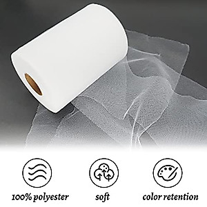 White Tulle Fabric, 6 Inch by 100 Yards Tulle Roll for Tutu Wedding Decoration DIY Crafts Gift Wrapping Party Backdrop Baby Shower Table Skirt