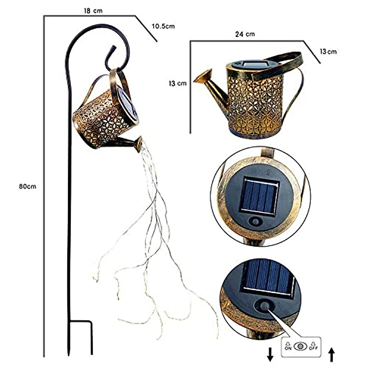 N/C Goking Solar Lights for Outdoor Garden Decor, Watering Can Lanterns Waterproof LED Light, Hanging Mental Yard Art Stake Patio Lawn Walkway & décor Gold Daisy