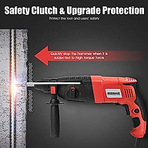 Goplus Professional Tools 1" SDS-Plus Rotary Hammer, 3 Mode in 1 Electric 9 Amp Corded Hammer Kit, with Adjustable Speed, Rotating Handle, Grease, Flat and Point Chisels, 3 Drill Bits and Case
