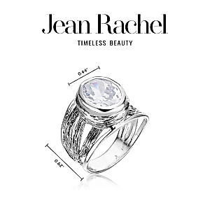 JEAN RACHEL JEWELRY 925 Sterling Silver Ring With White Oval Clear Cubic Zirconia Bezel, Hypoallergenic, Nickel and Lead-free, Artisan Handcrafted Designer Collection, Made in Israel