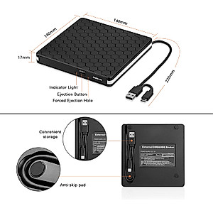 External DVD Drive, Amicool USB 3.0 Type-C CD DVD +/-RW Optical Drive USB C Burner Slim CD/DVD ROM Rewriter Writer Reader Portable for PC Laptop Desktop MacBook Mac Windows 7/8.1/10 Linux OS Apple