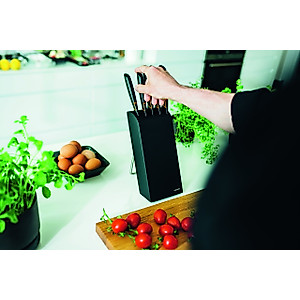 Fiskars Knife Block With 5 Knives, Width: 15.5 cm, Height: 37 cm, Birch Wood, Black, Edge, 1003099