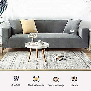 Stretch Sofa Covers 1/2/3/4 Seater Thick Sofa Slipcover Velvet Easy Fit Elastic Fabric Sofa Protector Couch Pet Protector Blue 2 Seater (Pink 1 Seater)