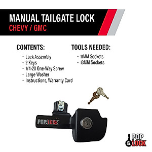 Pop & Lock – Manual Tailgate Lock for Chevy Silverado and GMC Sierra, Fits 1999 to 2007 Models (Black, PL1100)