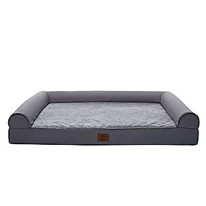 Eterish Large Orthopedic Dog Bed for Medium, Large Dogs up to 75 lbs, 3 inches Thick Egg-Crate Foam Bolster Dog Sofa Couch with Removable Cover, Pet Bed Machine Washable, Grey