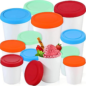 YQMYXG 32 Oz Ice Cream Containers for Homemade, Ice Cream Containers with Silicone Lids Leak-Free, Reusable Ice Cream Storage Containers for Freezer Chocolate Sorbet, (4 Pack - 1 Quart Each)