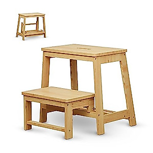 BEKVEM Bamboo Folding Step Stool with Sturdy Structure and Wide Stepping Surface for Safety, Multi-Purpose Foldable Step Stool, Step Ladder for Bathroom,Bedroom,Kitchen (Standard Bamboo, Small)