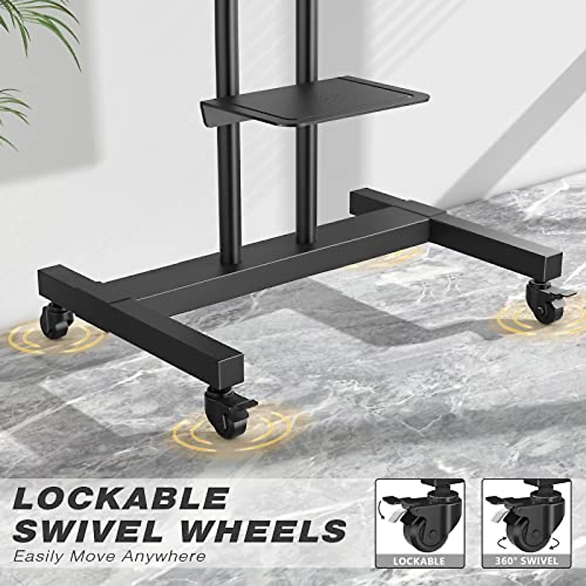 Mobile TV Stand Rolling TV Cart Floor Stand with Mount on Lockable Wheels Height Adjustable Shelf for 32-80 Inch TV Stand Flat Screen or Curved TVs Monitors Display Trolley Loading 110 lbs