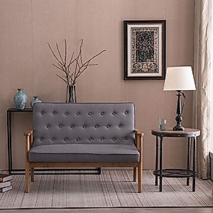 JOYBASE Loveseat Sofa, 2-Seater Sofa Couch, Mid-Century Retro Modern Fabric Upholstered Wooden, Grey