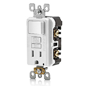 Leviton GFCI Switch Outlet Combo, 15 Amp, Self Test, Tamper-Resistant with LED Indicator Light, Saves Space, GFSW1-W, White