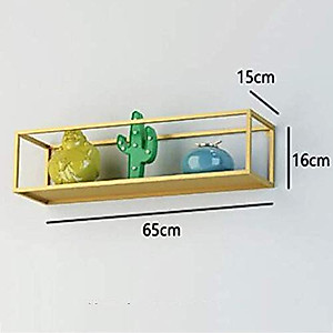 PIBM Stylish Simplicity Shelf Wall Mounted Floating Rack Shelves Iron Art Display Stand Bookshelf Cd Storage Simple Background Wall Living Room,4 Sizes, Gold , 35X25X35cm