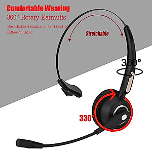 Bluetooth Business Headset with Mic, 12 Hours, Noise Cancelling, Comfortable Wearing, Lightweight for Call Center, Computer, Telephone, Desktop Box