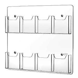 Eersida Acrylic Brochure Pamphlet Holder Brochure Display Stand Business Tri Fold Brochure Multi Slot Holder Rack Wall Mount Clear Pocket Space Saver for Flyer Literature Menu Advertise (8 Pockets)