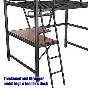 ZORQ Upgraded Version & Stronger Steel Loft Bed Full Size with Desk Underneath and Storage Shelf and Safer Ladder, Thickened More Rust-Resistant Metal Full Loft Bed Frame (Easier to Assemble) (Black)