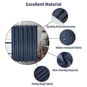 GlowSol Polyester Waffle Weave Fabric Shower Curtain Bathtub Curtain Hotel Grade Shower Curtain for Bathroom Water Proof 96 Inches Long Navy