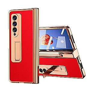 EAXER for Samsung Galaxy Z Fold 3 5G Case, Full Coverage Shockproof Hinge Case Built-in Screen Protector Stand PC Cover with Stylus Pen (Red)