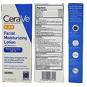 CeraVe Daily Skincare Facial Bundle - Foaming Facial Cleanser (16 oz), AM Facial Moisturizing Lotion with Sunscreen (3 oz), and PM Facial Moisturizing Lotion (3 oz)