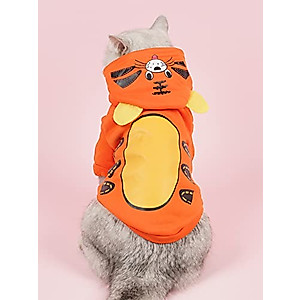 QWINEE Dog Hoodie,Dog Coat,Cat Clothes,Dog Sweatshirt,Puppy Clothes,Duck and Tiger Design,Cute Pet Outfit for Small Medium Dog Doggie Kitten Boy and Girl Orange Large