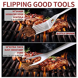 DAXJM Barbecue Tool Sets 4Pcs, Premium Stainless Steel BBQ Tongs, Spatula, Fork and Brush Grill Accessories Kit for Indoor Outdoor BBQ