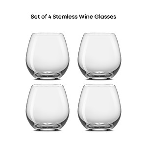 JoyJolt Spirits Stemless Wine Glasses for Red or White Wine (Set of 4)-15-Ounces