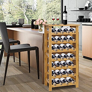 Kinsuite 7-Tiers Wine Rack - Wine Storage Rack for Storing 28 Bottles Free Standing Floor Bamboo Wine Storage Holder Display Shelves