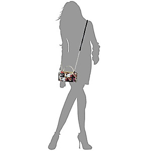 Magazine Cover Collage Round Top Handle Crossbody Bag Clutch Wallet (Grey/black)