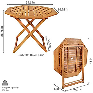 Sunnydaze Meranti Wood Octagon Outdoor Folding Patio Table - Teak Oil Finish