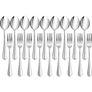 24Pcs Forks and Spoons Silverware Set,Tableware Spoons and Forks Set,Food Grade Stainless Steel Flatware Cutlery Set,Fork and Spoon Set for Home Kitchen Restaurant,Dishwasher Safe,Mirror Polished