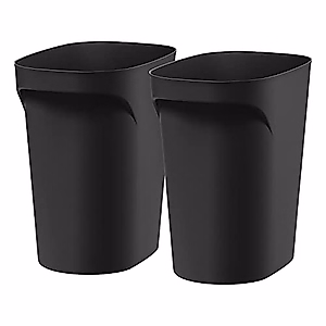IRIS USA 6 Gallon / 24 Quart Plastic Wastebasket Trash Cans for Home, Office, Bedroom, Bathroom, Made with Recycled Materials, Black, 2-Pack