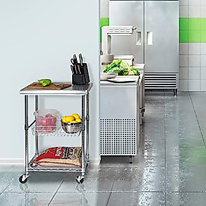 Seville Classics NSF Commercial Stainless Steel Top Work Table Island Utility Cart Prep Station, 78 for Restaurant, Kitchen, Warehouse, Garage, Hotel, Home, 55 Steel, 24" W x 20" D x 36" H