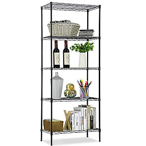 5-Tier Wire Shelving Unit Storage Shelves Heavy Duty Metal Shelf 24"L x 14"W x 60"H Utility Steel Organizer Rack NSF Garage Shelving with Leveling Feet for Kitchen, Garage, Bathroom, Laundry, Black