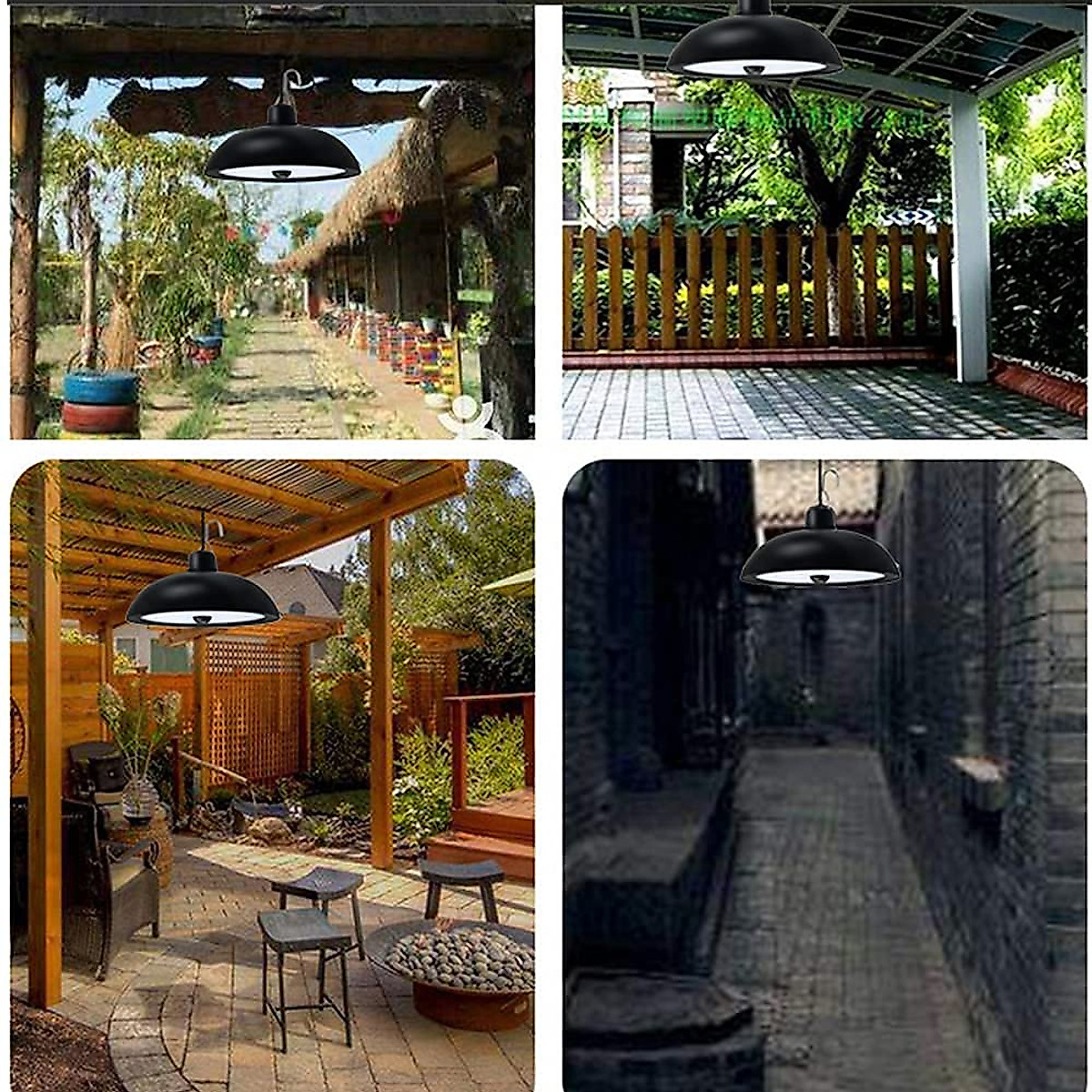 Aolyty Upgrade Solar Pendant Light with Double Head Shed Light 3 Working Modes Waterproof Solar Powered Hanging Lights with Remote Control Dimmable for Garden Yard Corridor Walkway Garage Driveway