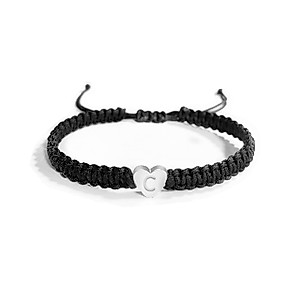 tenghong2021 Heart Initial Bracelets 26 Letters Initial Charms Bracelet for Women Gifts Handmade Rope Braided Adjustable Jewelry for Mom Daughter Birthday Jewelry Gift-Silver C