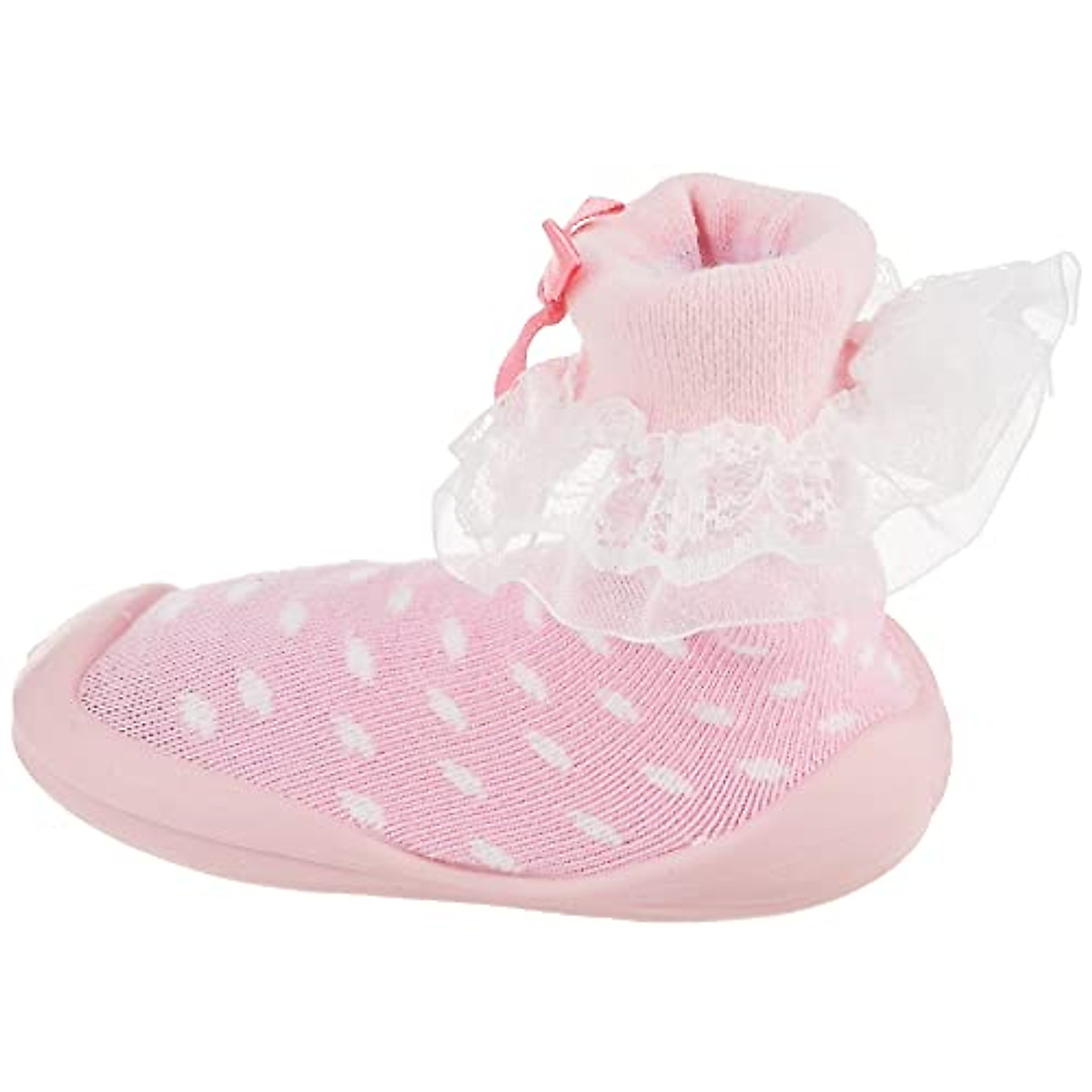 Nuby Snekz Comfortable Rubber Sole Sock Shoes for First Steps- Pink Polka Dots/Small 7-14 Months