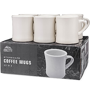 COLETTI Off White Coffee Mugs Set Of 6 – Diner Coffee Mug 11 oz – Mug Set, Stoneware Coffee Mugs, Coffee Cups Ceramic – Diner Coffee Mugs Heavy Retro Style – Dishwasher & Microwave Safe