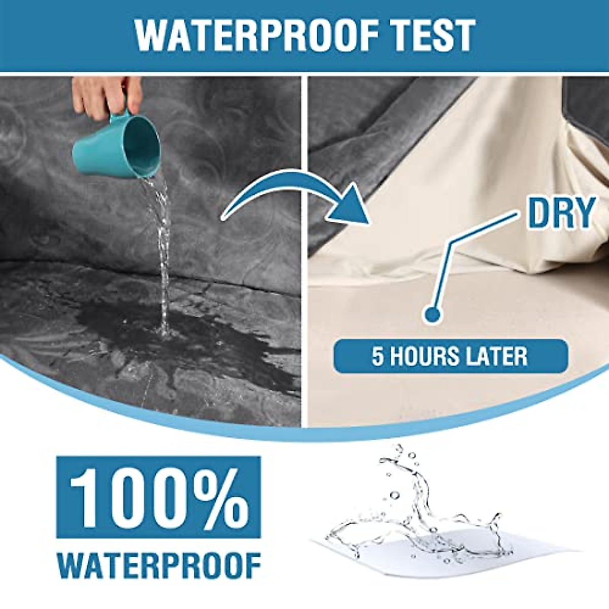 Sofa Slipcover 100% Waterproof Sofa Cover Couch Cover Premium Velvet Classic Flower Pattern Furniture Protector Non Slip with Elastic Straps for Pets Dogs Width Up to 72 Inch (Large Sofa, Grey)