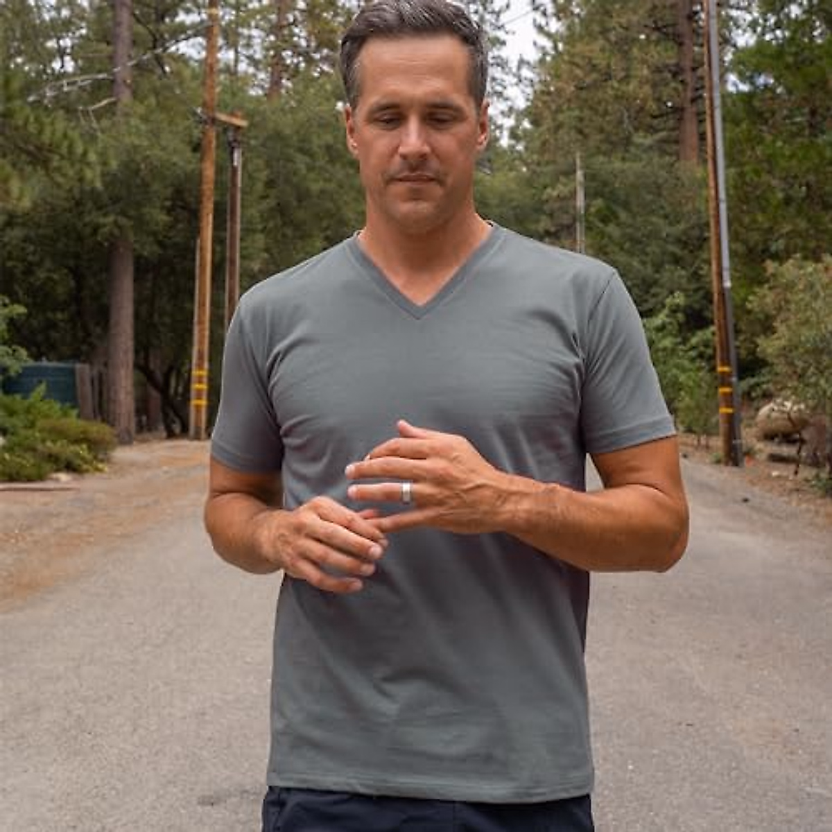 Fresh Clean Threads Light Green V Neck T Shirts for Men - Pre Shrunk Soft Fitted Premium Classic Tee - Men's T-Shirt Cotton Poly Blend - Large