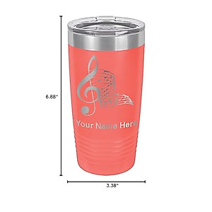 LaserGram 20oz Vacuum Insulated Tumbler Mug, Musical Notes, Personalized Engraving Included (Coral)