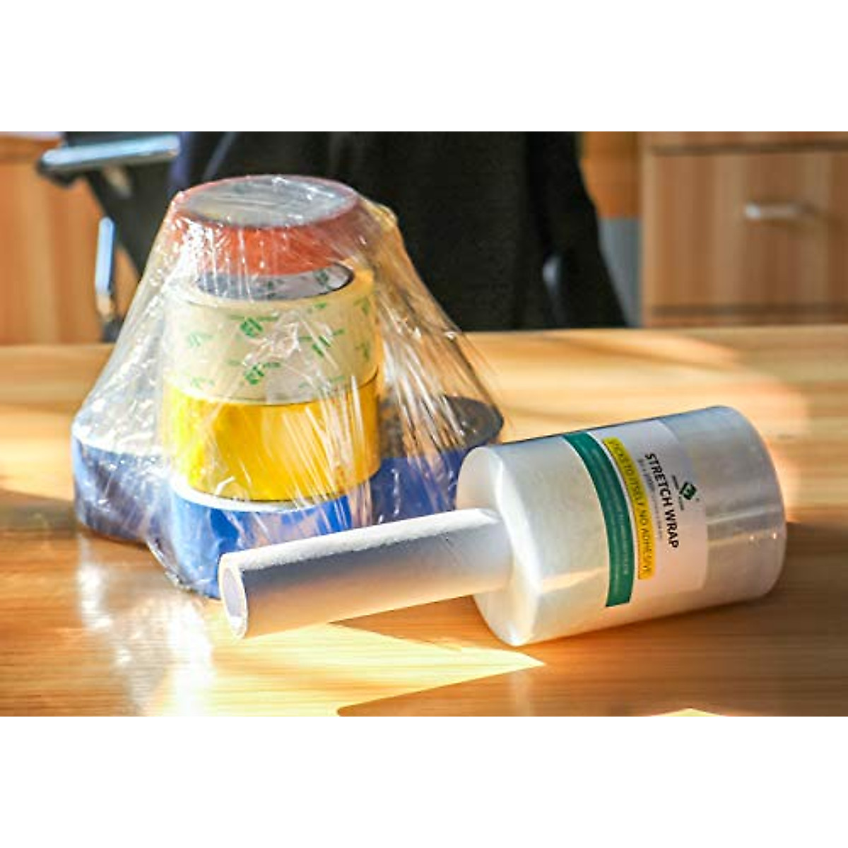 4 Pack Industrial Mini Clear Stretch Wrap with Handle 5" 1000ft 80 Gauge for Pallet Wrap, Durable Self-Adhering Plastic Wrap for Packing, Moving, Heavy Duty, BOMEI PACK