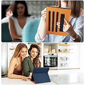 for iPad Air 5th Generation Case 2022/ 4th Generation 2020 10.9 Inch with Pencil Holder, Folio Stand Leather Cover with Multiple Angles & Auto Sleep/Wake for iPad Air 5/4 Case, NavyBlue/Brown