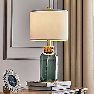 G-SAFAVA 20.25" Modern Glass Table Lamp Set of 2, Small Farmhouse Bedside Lamp Blue Green Nightstand Lamp for Living Room Bedroom Office Dorm